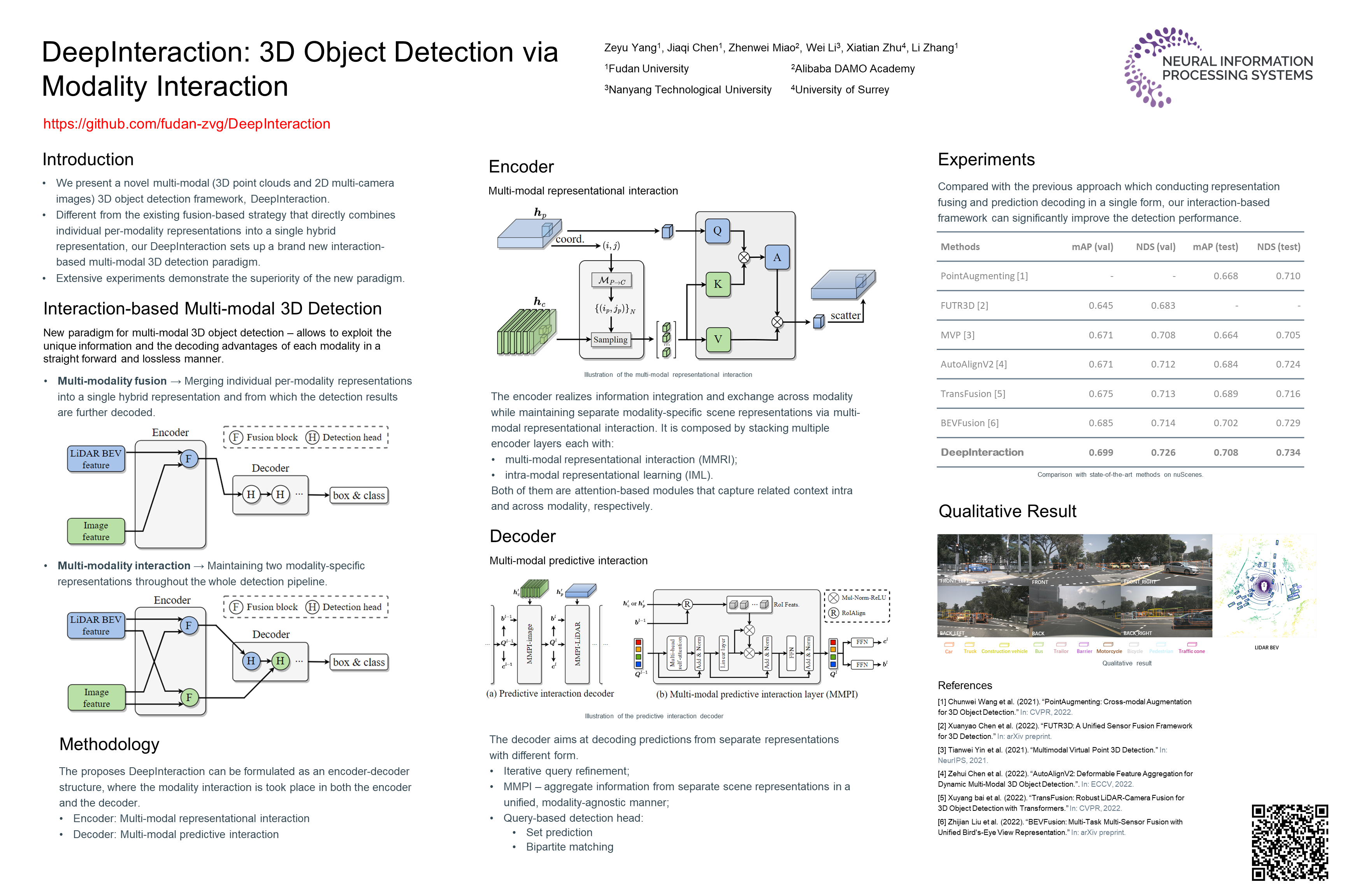 NeurIPS Poster DeepInteraction: 3D Object Detection via Modality Interaction